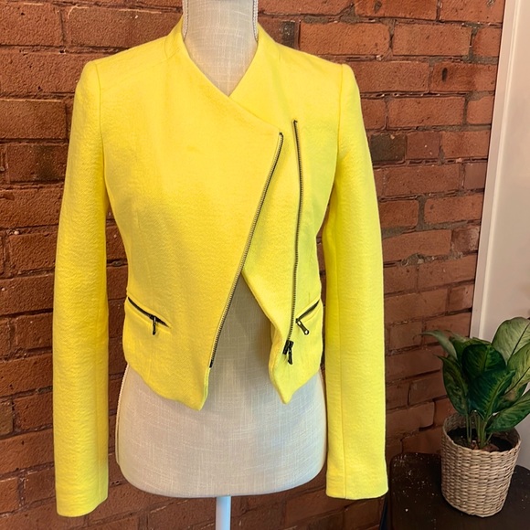 Zara | Jackets & Coats | Trafaluc Zara Canary Yellow Moto Jacketblazer ...